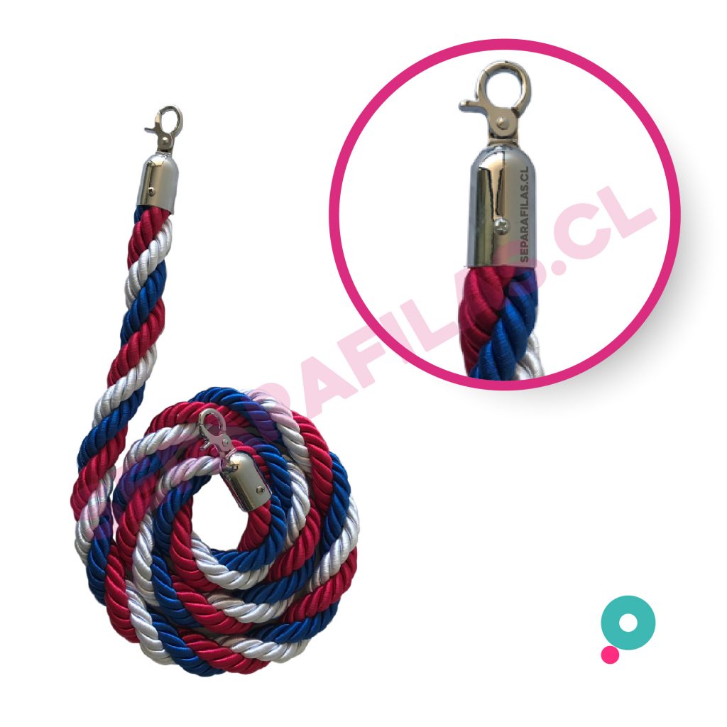 Cordón Trenzado TRICOLOR con enganches Cromados - Separa filas.cl