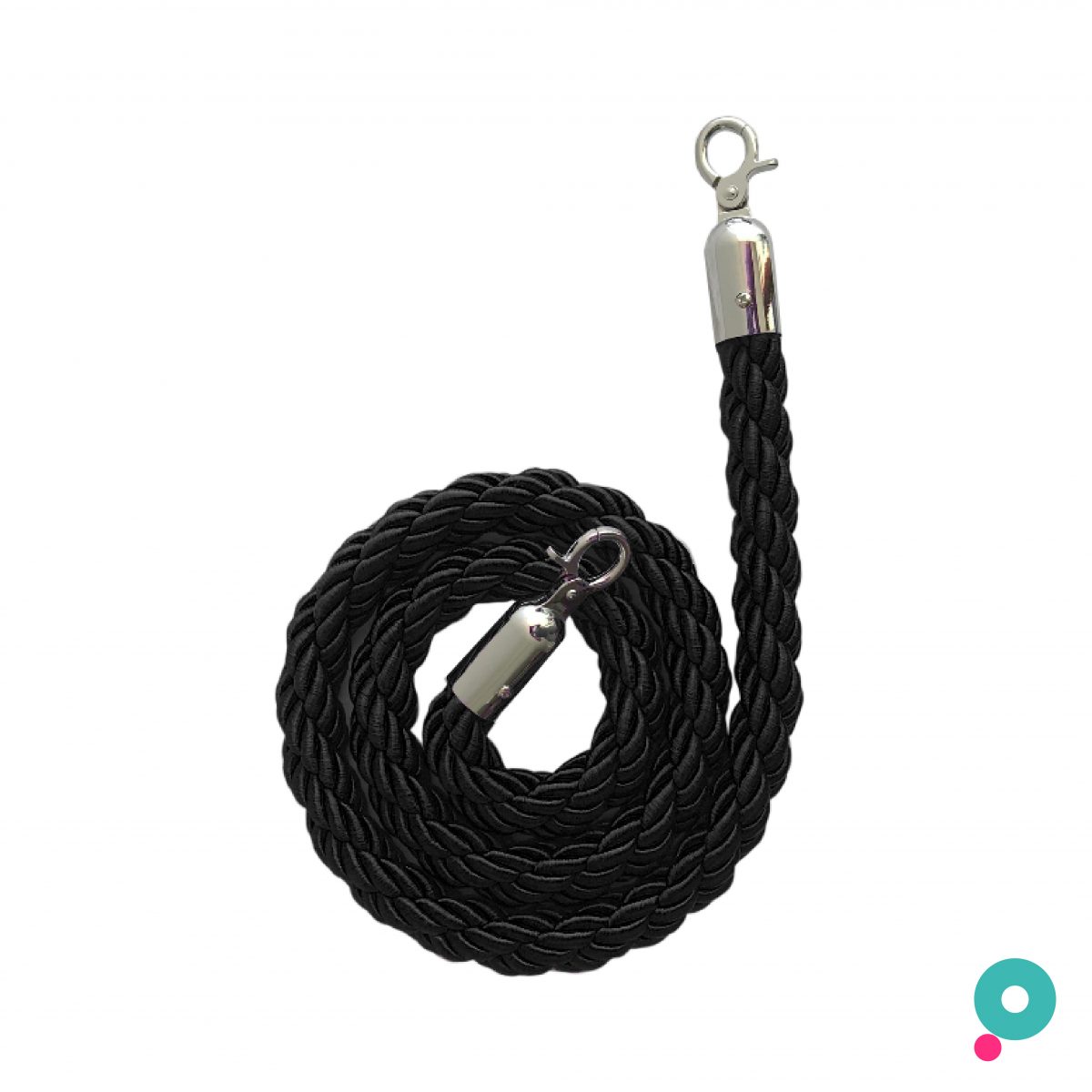 Separador de Filas Emperador Cromado con Cordón Negro - Separa filas.cl