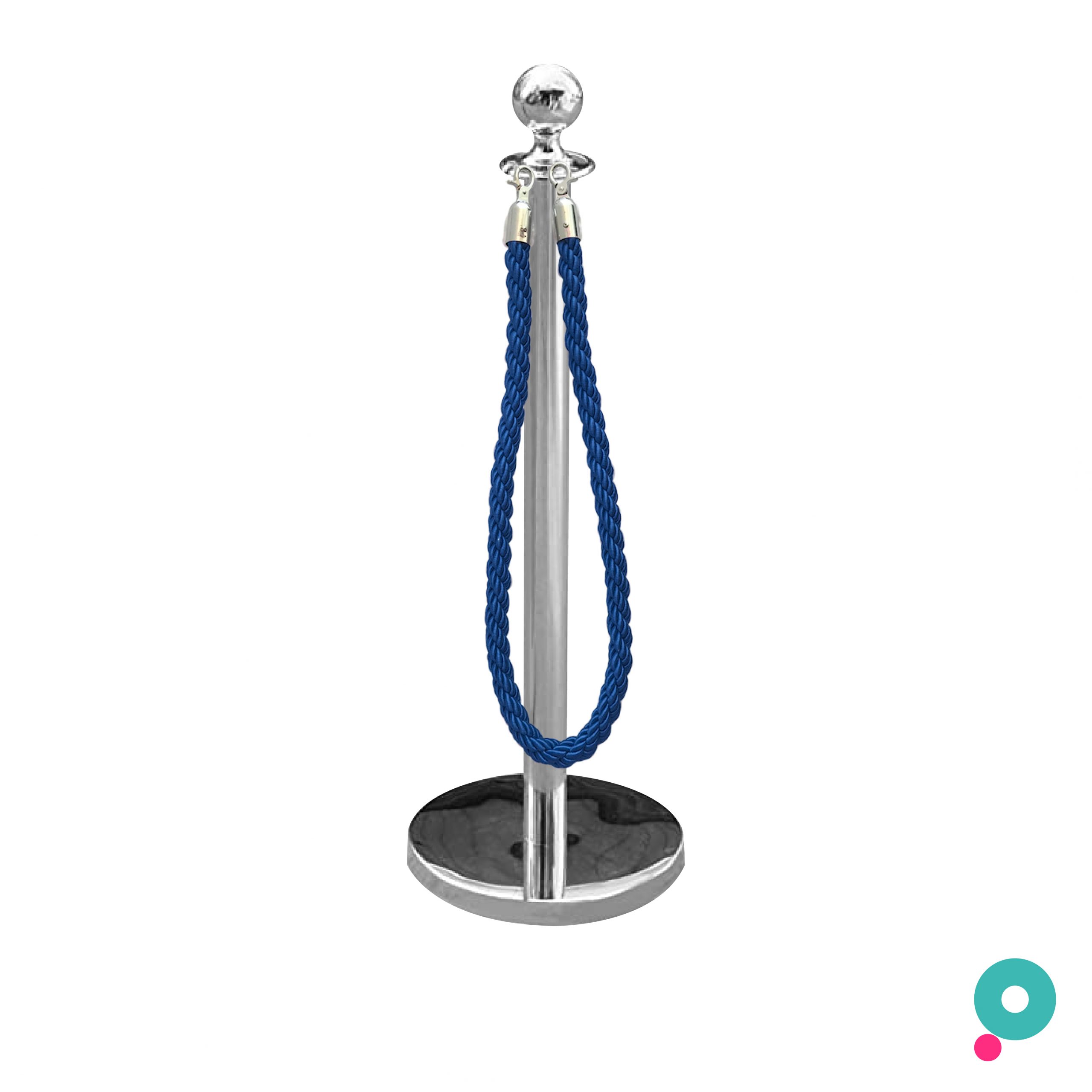 Separador de Filas Emperador Cromado con Cordón Azul - Separa filas.cl