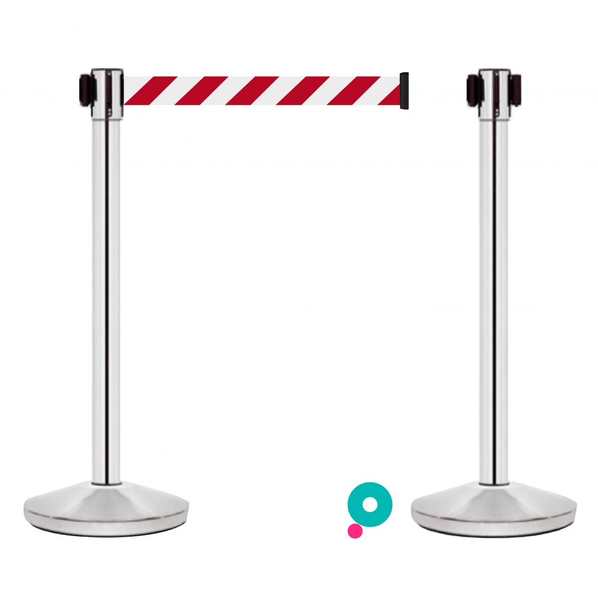 Separador de Filas Cromado con Cinta Peligro - Separa filas.cl