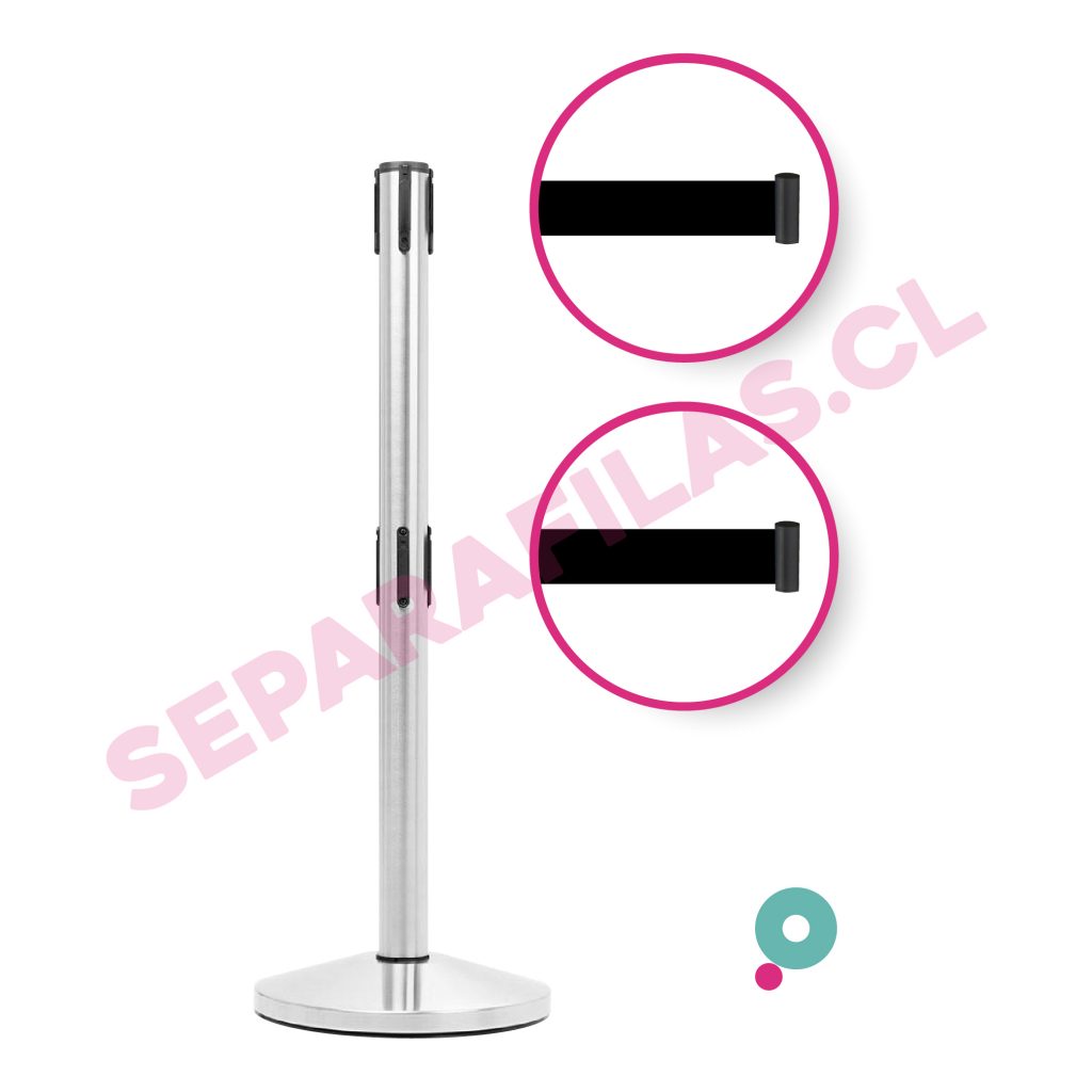 Separador de Filas cromado con DOBLE cinta retráctil NEGRA - Separa ...